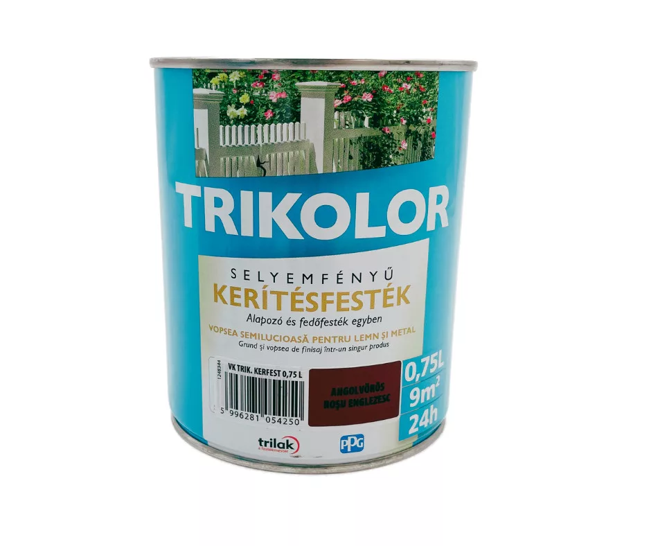 Trikolor selyemfényű kerítésfesték 0,75l Angolvörös - 3 950